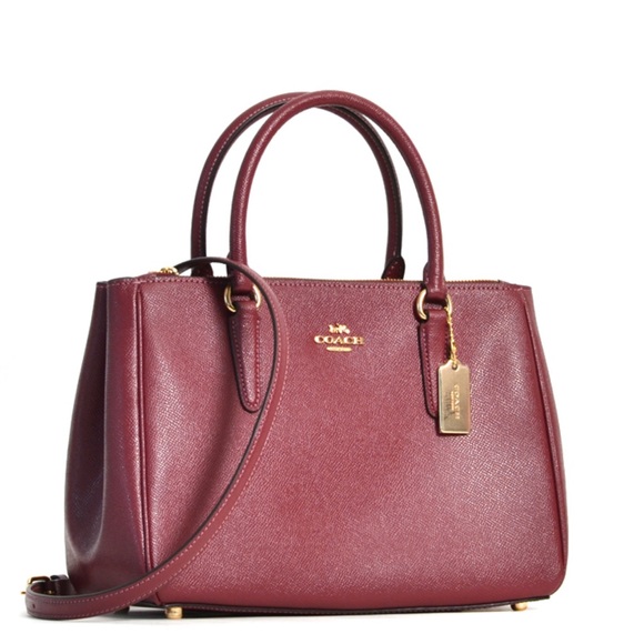 Coach | Bags | Coach Surrey Large Carryall Burgundy Leather Tote Bag ...